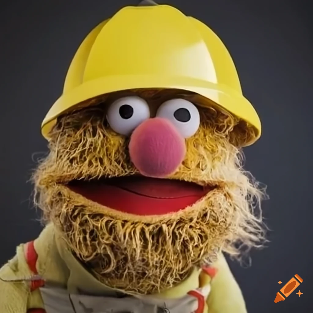 Muppet builder with dungarees and yellow helmet on Craiyon