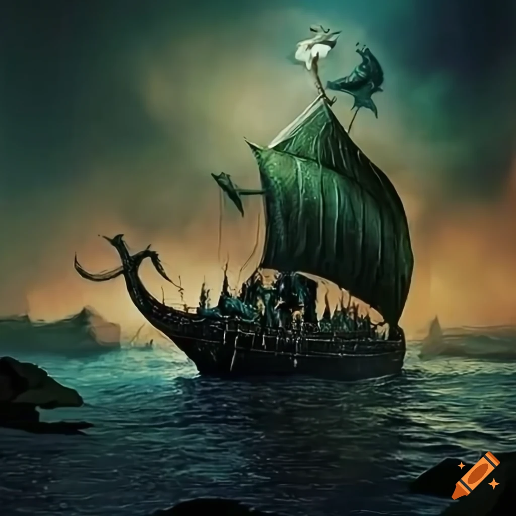 Fantasy illustration of a wizard leading werewolf pirates on a viking ...