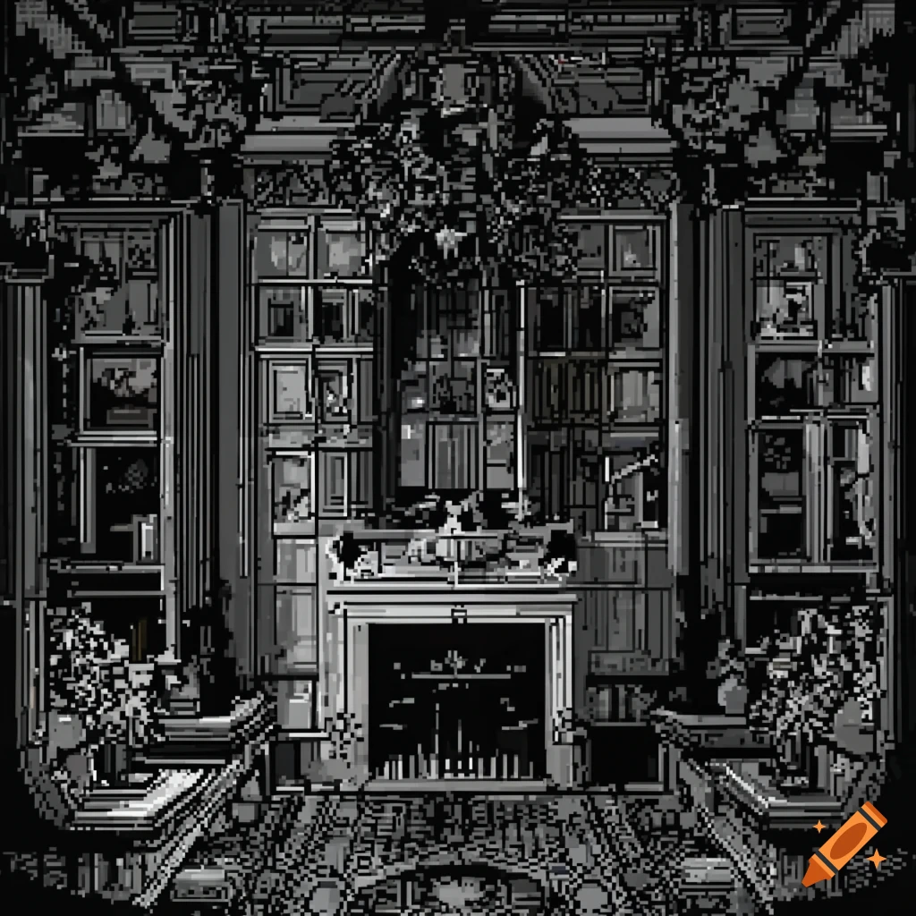 Detailed pixel art of a victorian interior on Craiyon