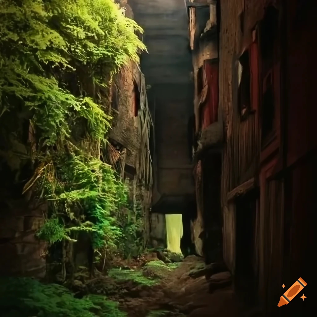 Photograph of rural slums with interconnected stairs on Craiyon