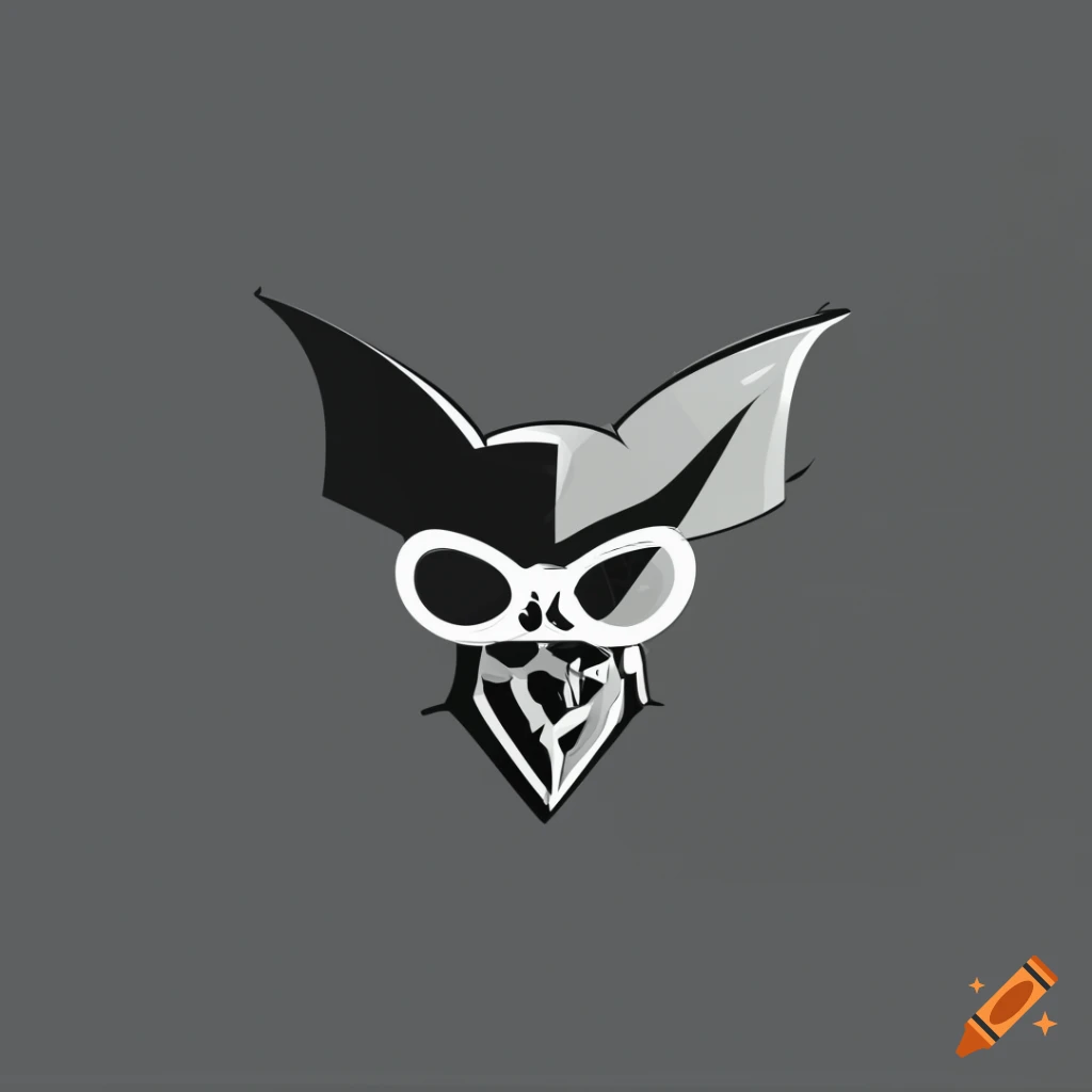 Black and white vector logo of a bat with stylish glasses on Craiyon