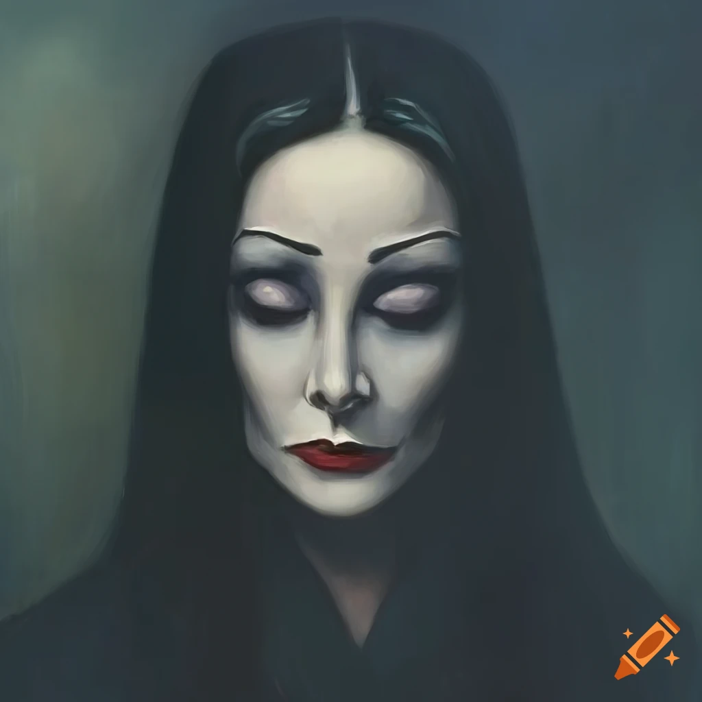 Portrait of morticia addams by beksinski on Craiyon