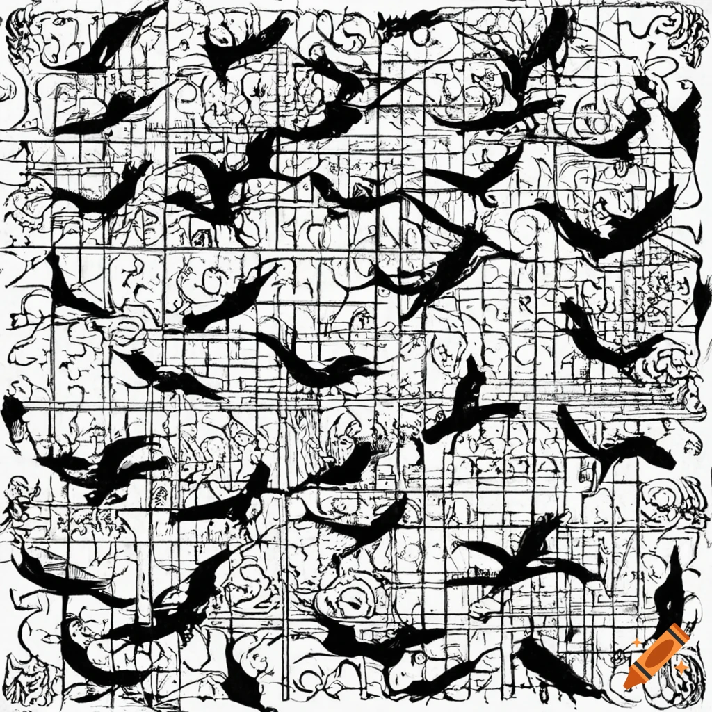 Engraving of crows in a victorian structure on Craiyon