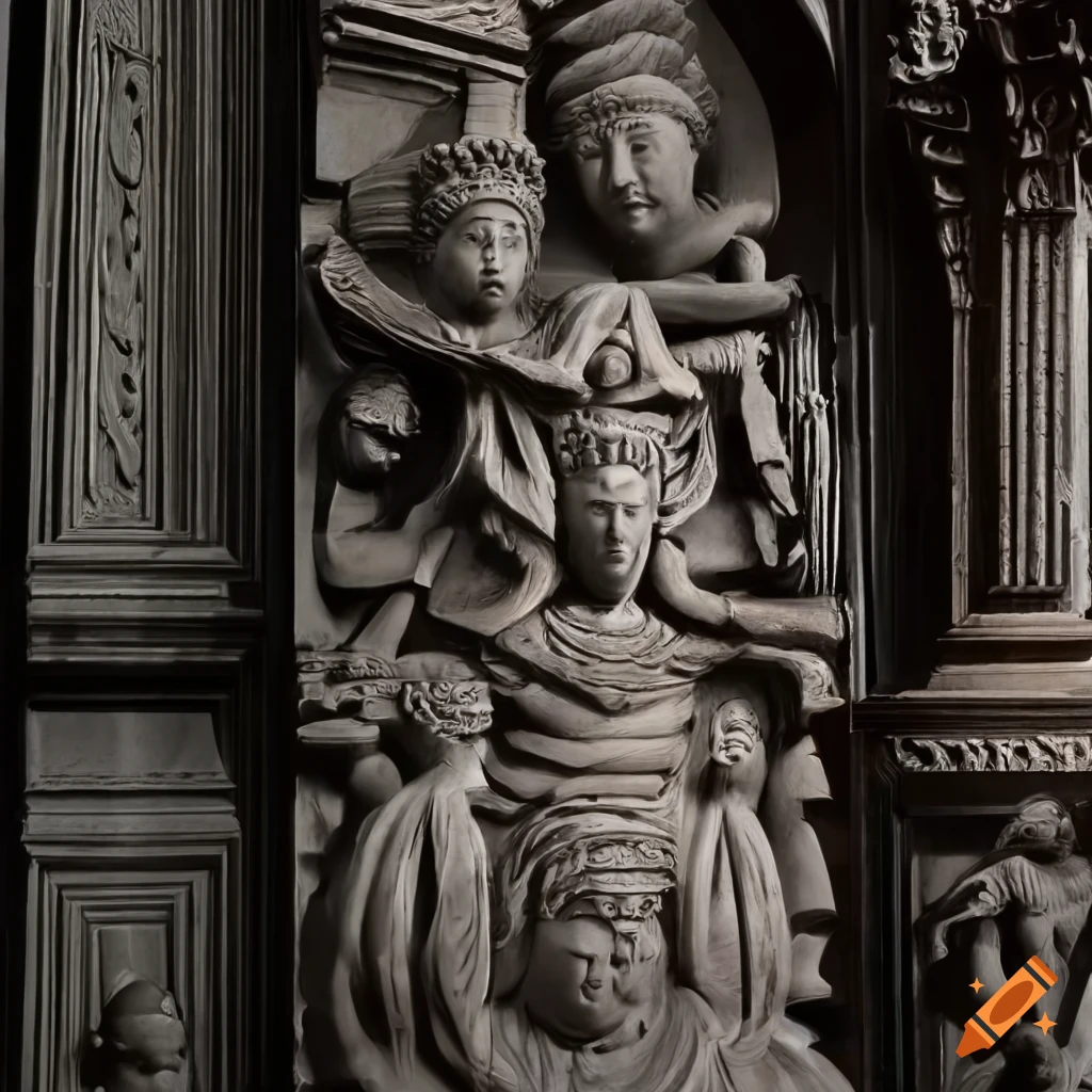 High-definition architectural carving with bold motif