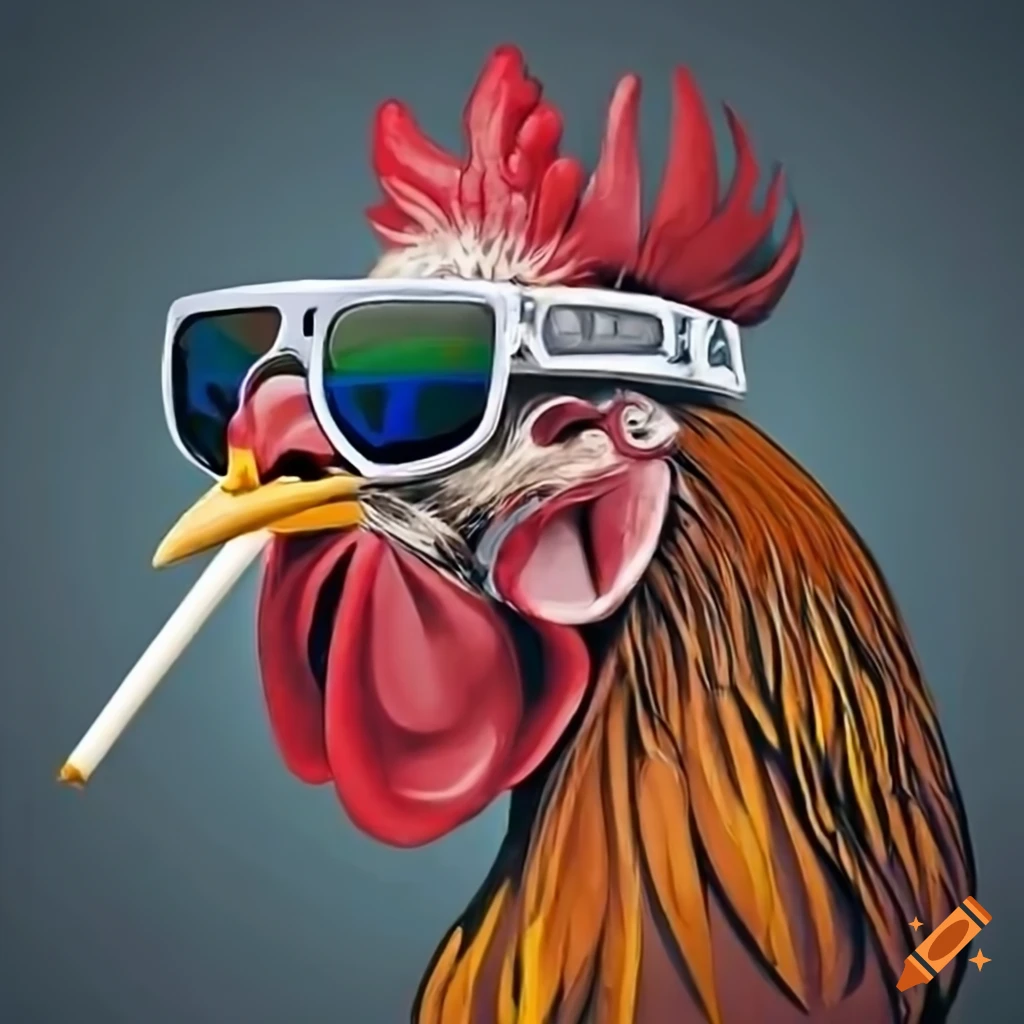 Rooster wearing sunglasses and smoking on Craiyon