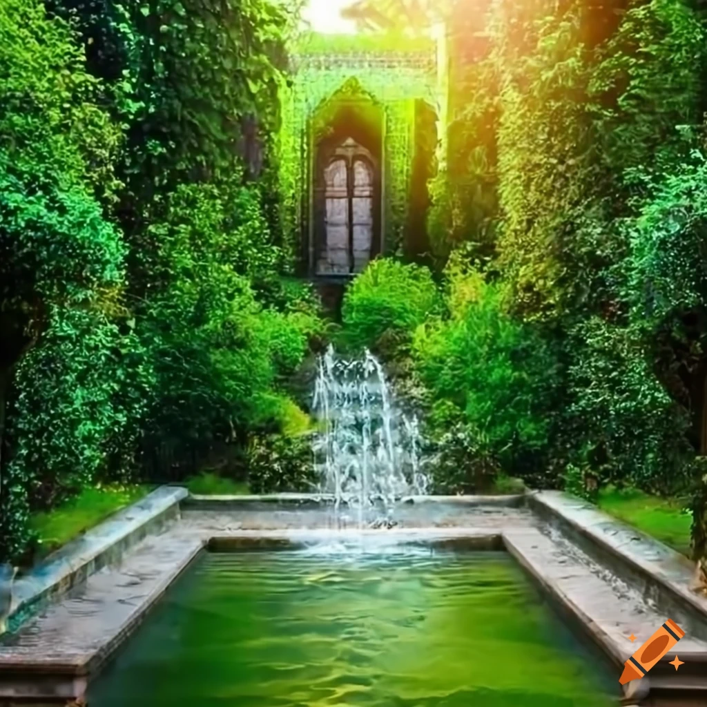 Silver staircase leading to a balcony in a garden on Craiyon