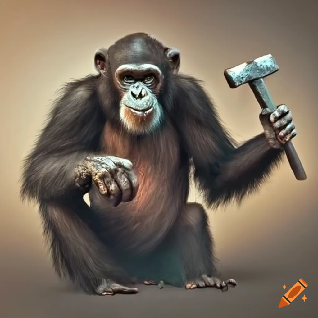 Chimpanzee with a hammer on Craiyon
