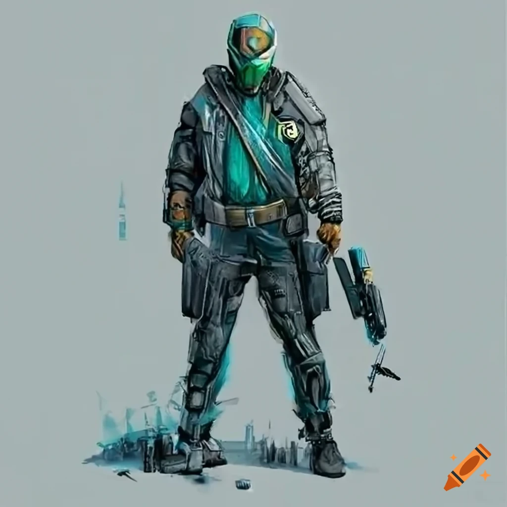 Image of a futuristic post-apocalyptic superhero in hi-tech suit