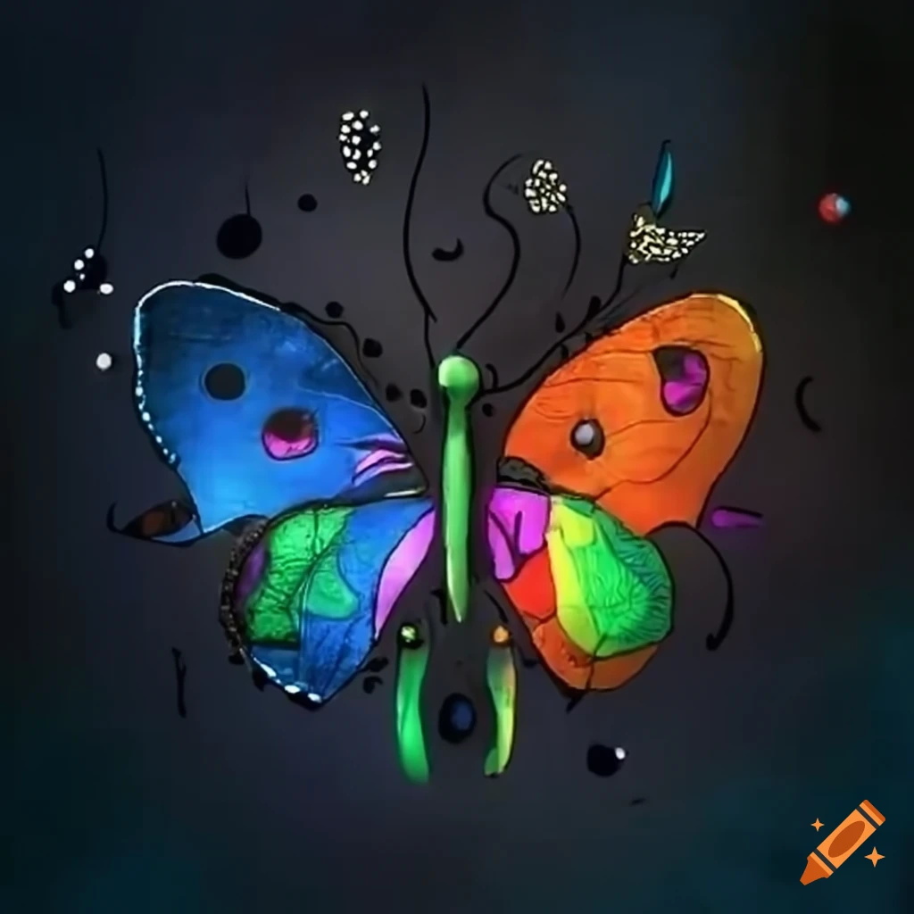 Surrealistic butterfly with reflective metal wing on Craiyon