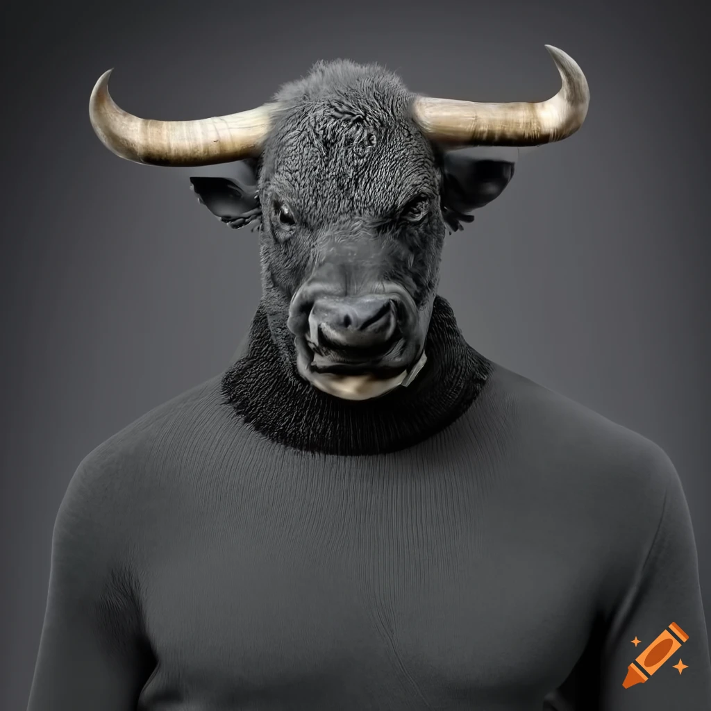 Black minotaur wearing a turtleneck sweater