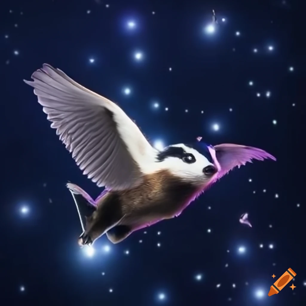 Illustration of a winged badger in outer space on Craiyon