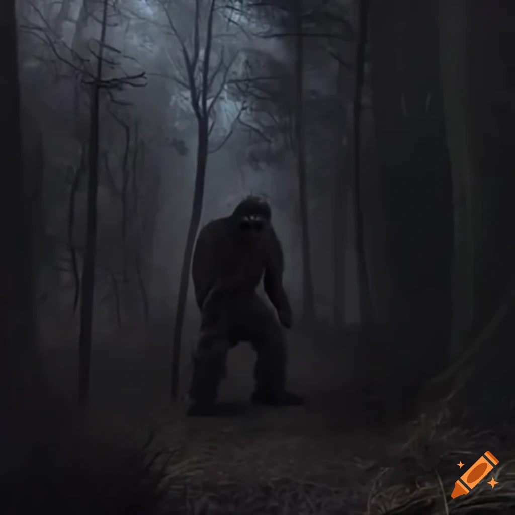 Realistic photo of bigfoot lurking in the woods on Craiyon