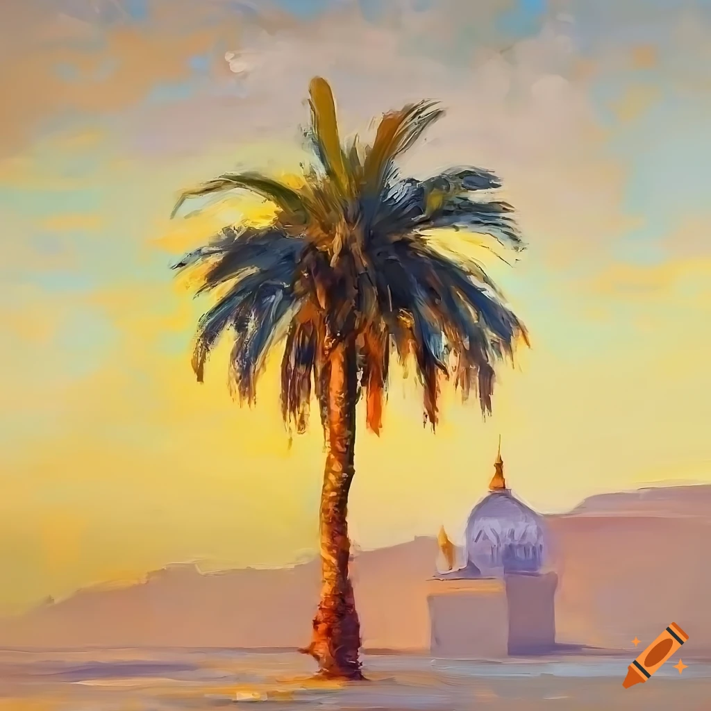 Impressionist painting of a tall moroccan date palm on Craiyon