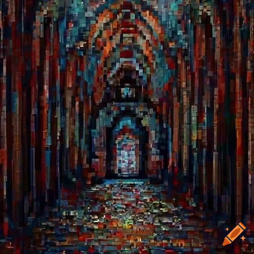Detailed pixel art of a gothic interior on Craiyon