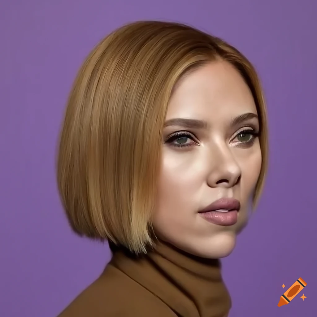 Scarlett johansson with straight black hair, white lab coat, smiling ...