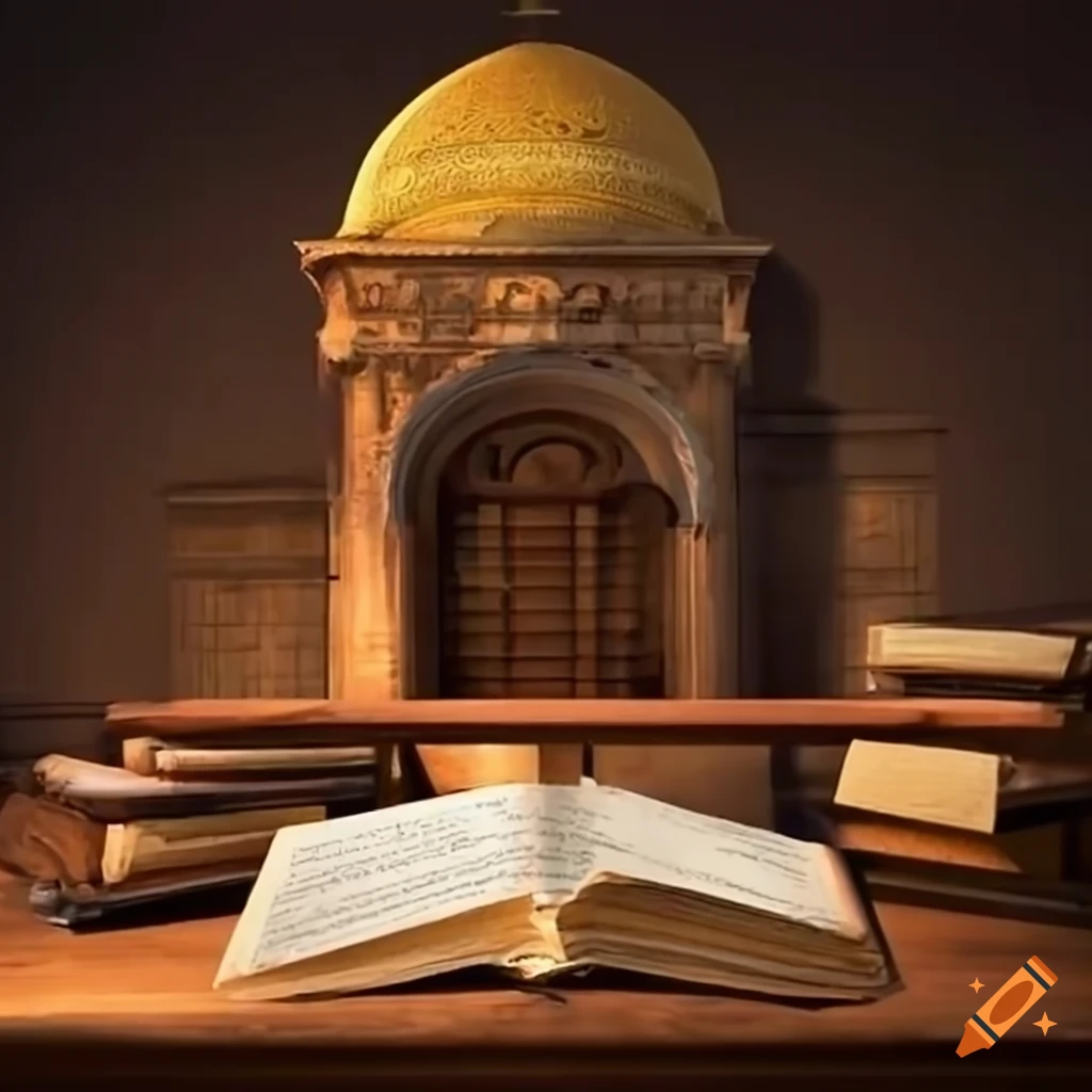 Un rabbin debout au centre d'une synagogue avec une bibliothèque