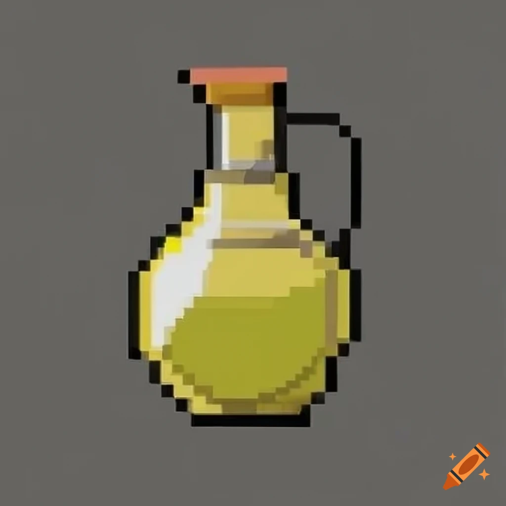 Pixel art of a glass olive oil jug on Craiyon