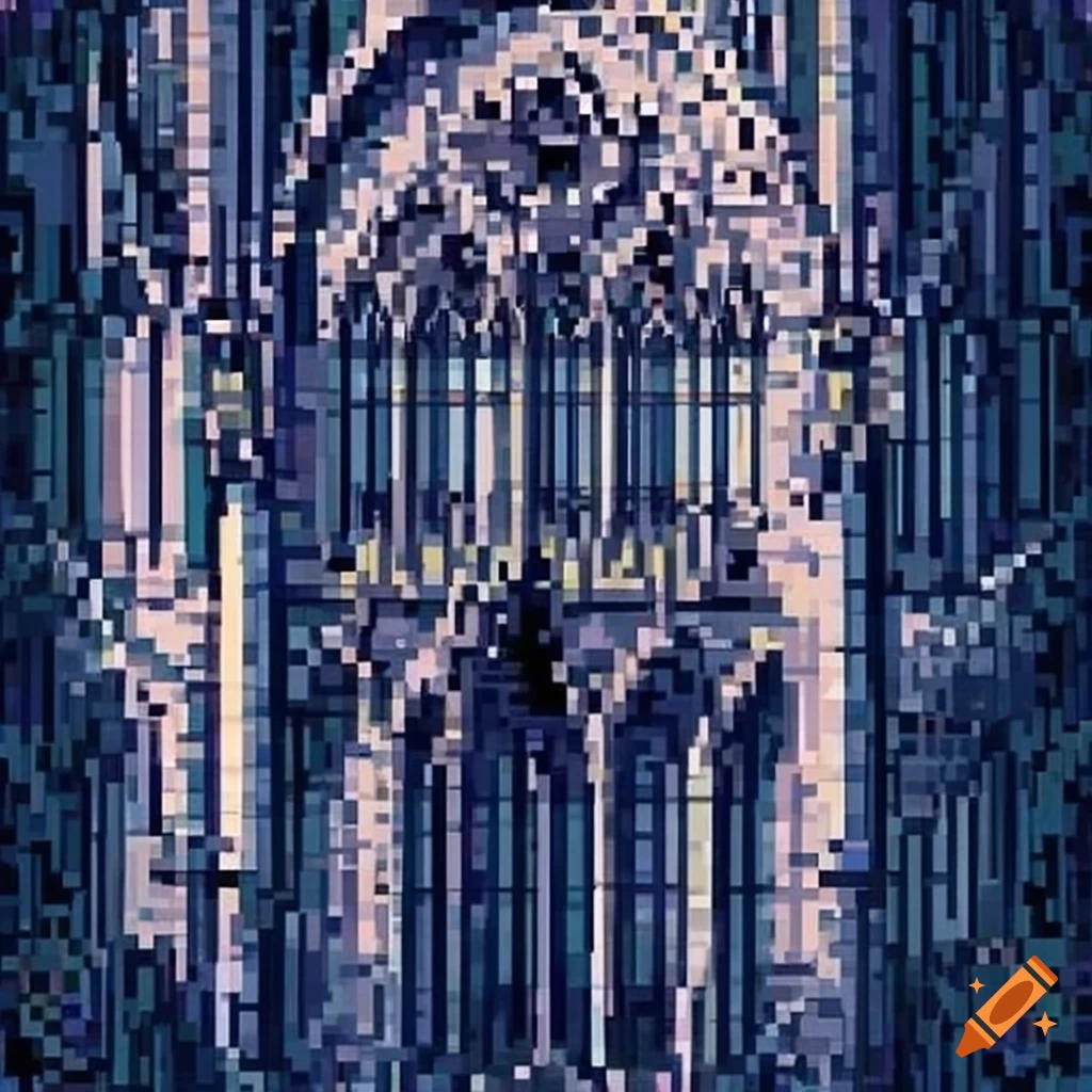 Pixel art of a gothic cathedral