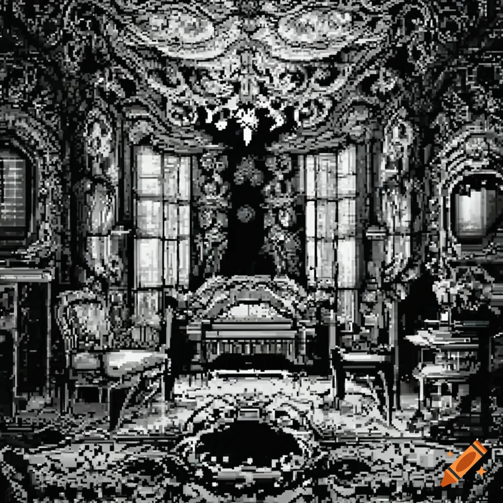 Pixel art of a luxurious victorian room on Craiyon