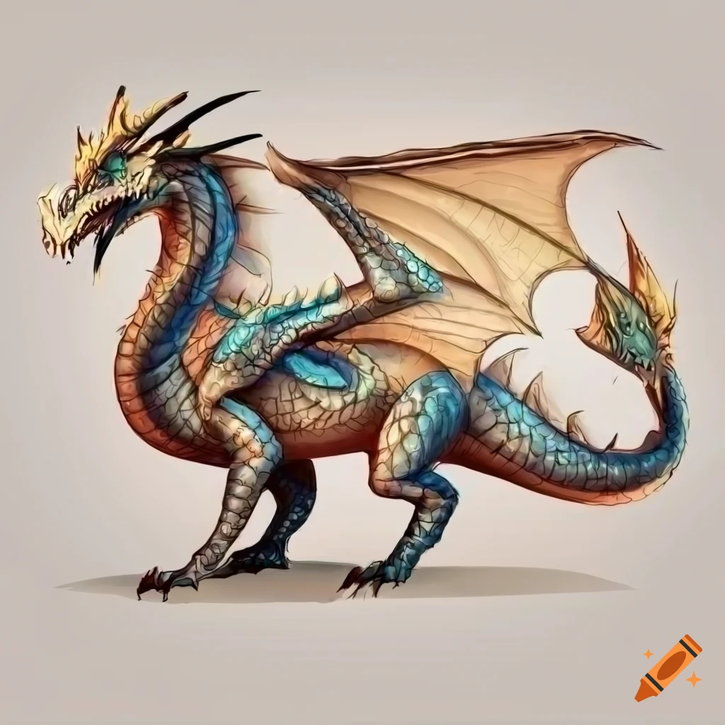Detailed illustration of a dragon with wings and four legs on Craiyon