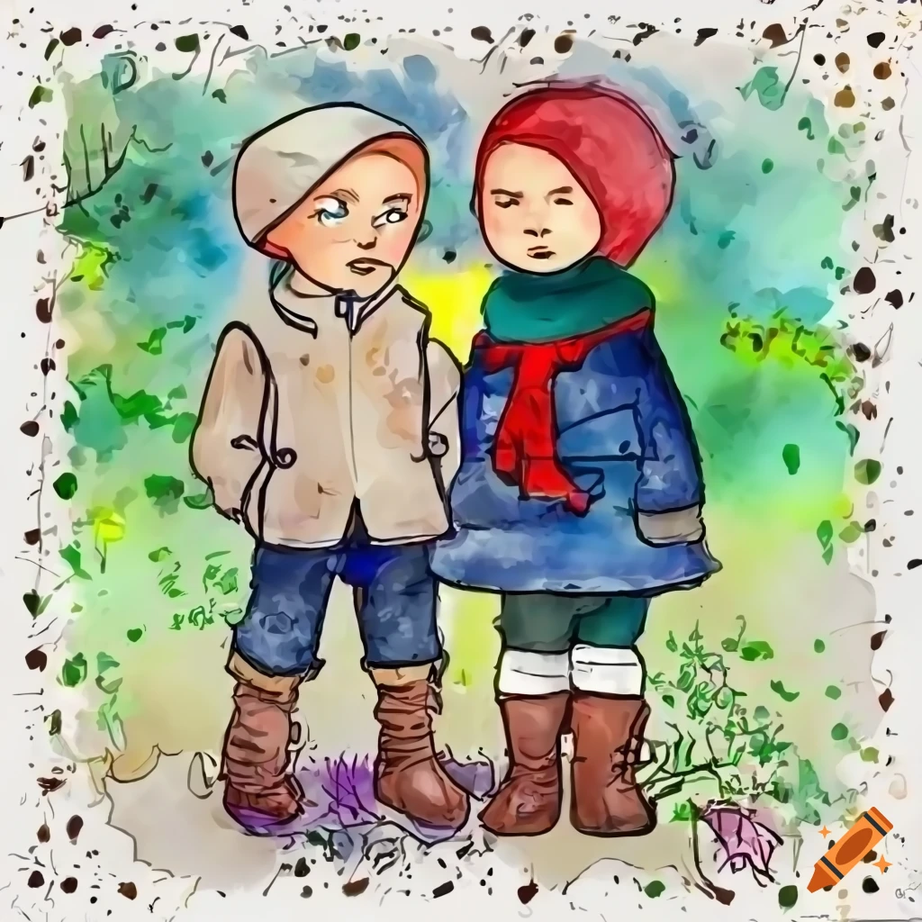 Digital sketch of a russian couple in a natural setting