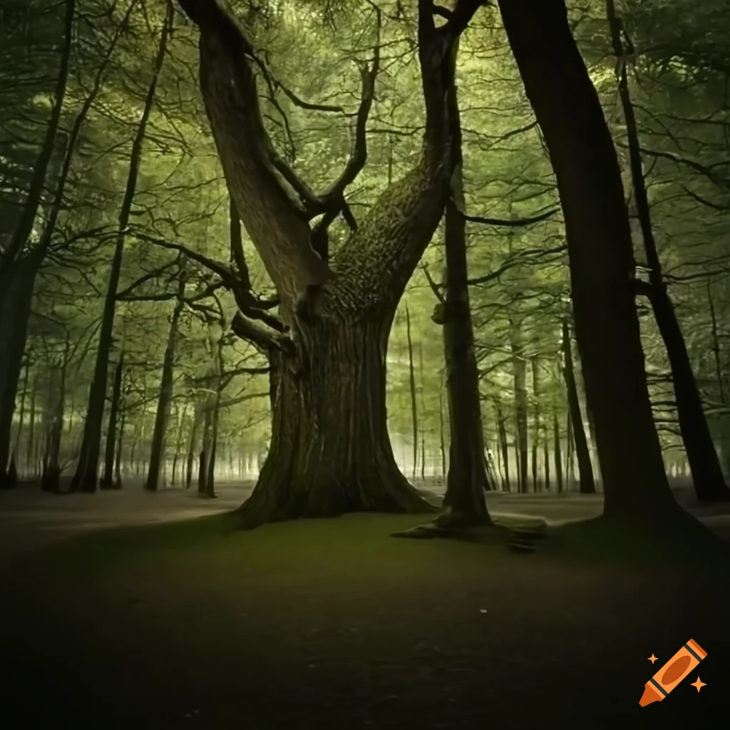 Mighty tree in a forest on Craiyon