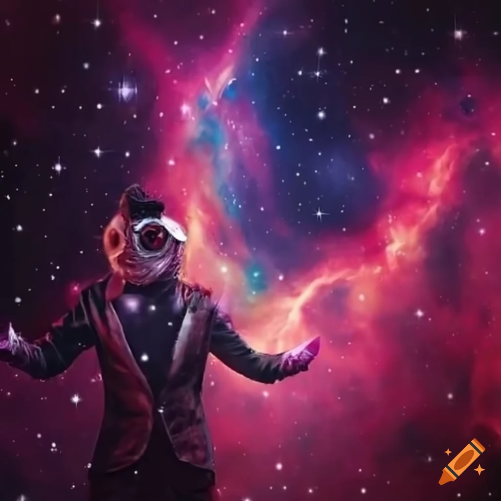 Artistic representation of a masked male singer in a space nebula on ...