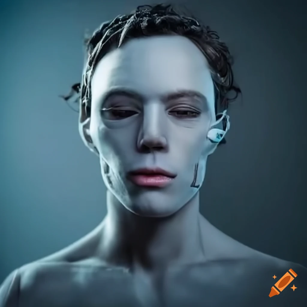 Artistic representation of a male AI with a secret head mask on Craiyon
