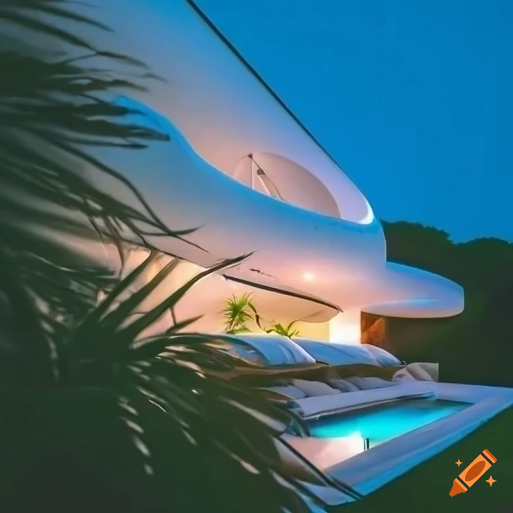 Simple modern white villa designed by zaha hadid on Craiyon