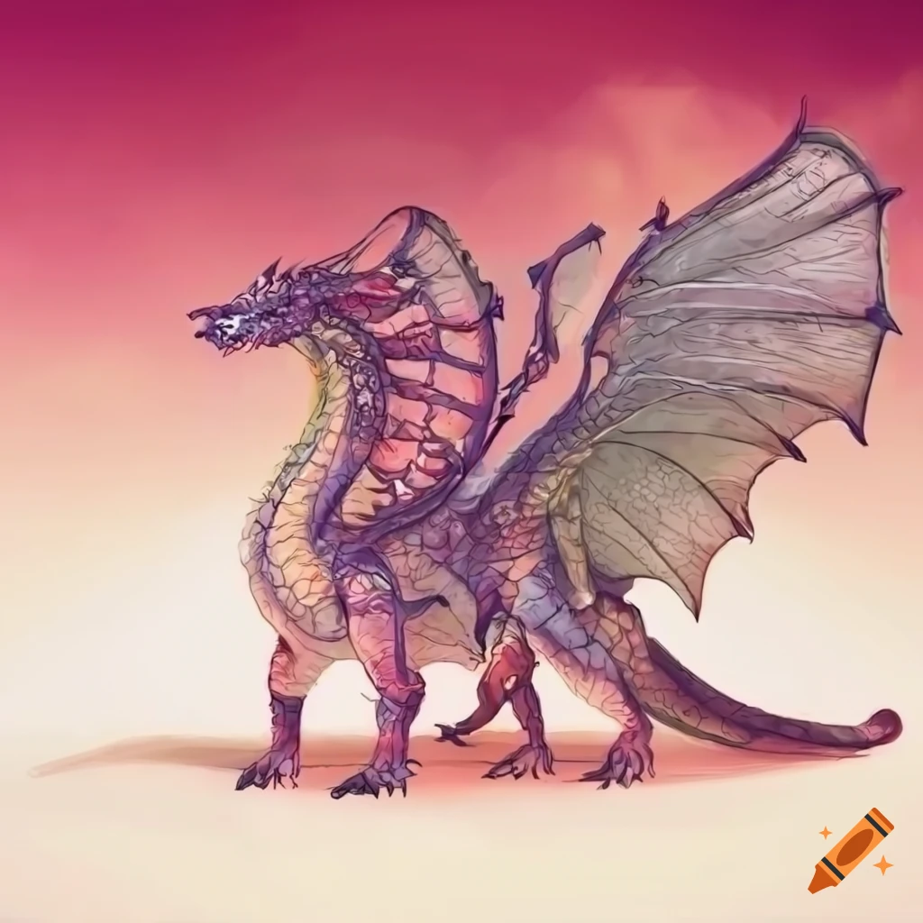 Side view of a detailed dragon illustration on Craiyon