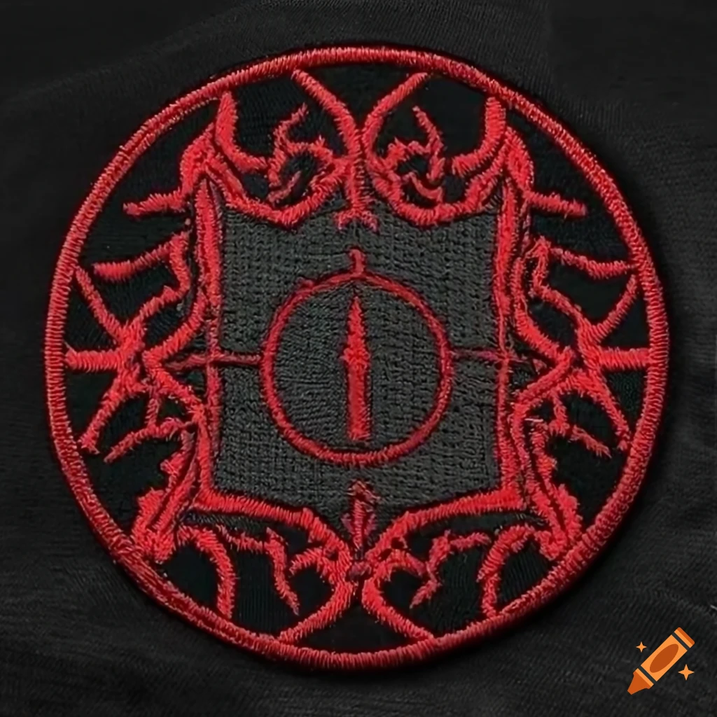 Embroidered black and red demon hunter patch on Craiyon