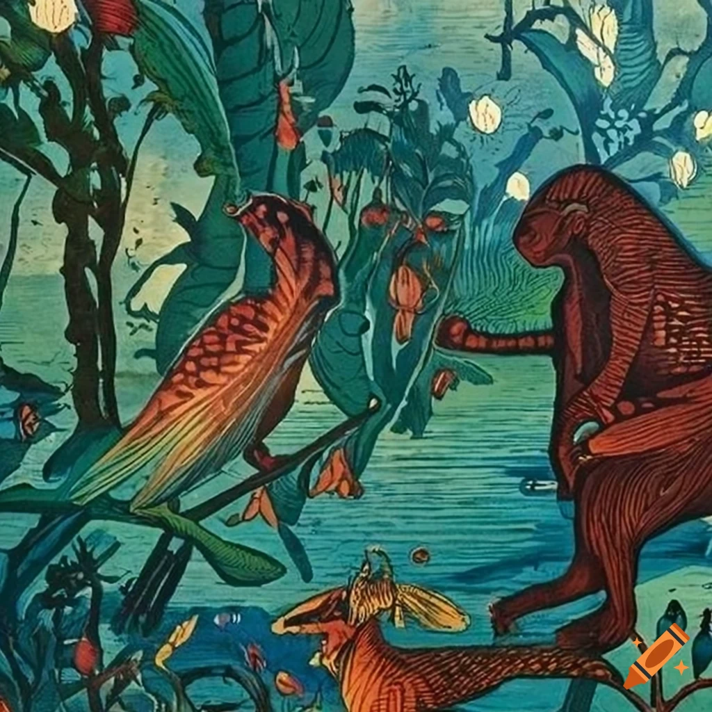 William Stout serigraph of a fantasy landscape on Craiyon