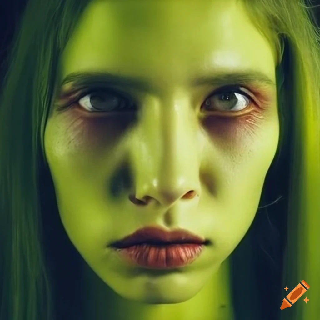 Hyperrealistic liminal horror art in green and yellow