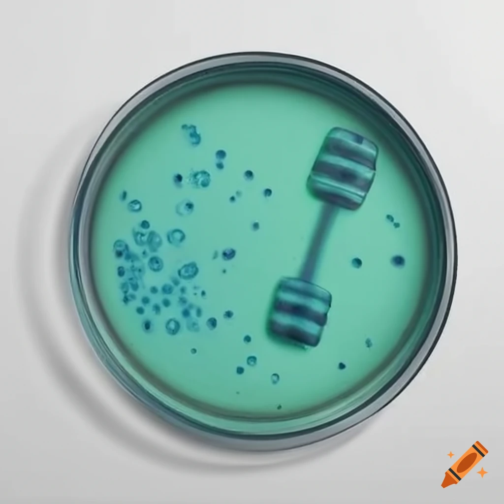 Bacteria forming a dumbbell shape in a Petri dish on Craiyon