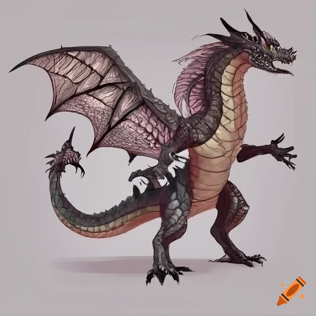 Detailed side view illustration of a dragon on Craiyon