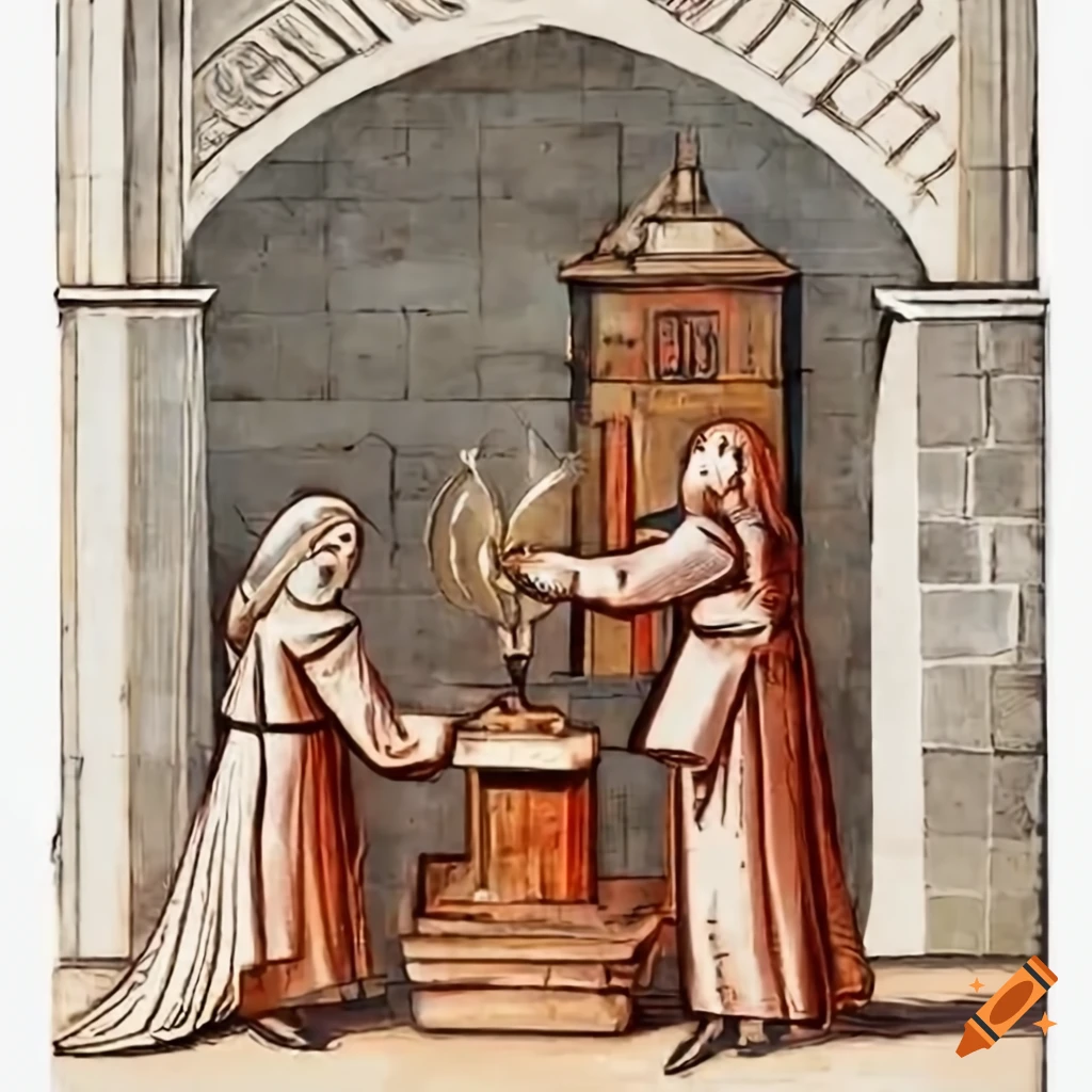 Medieval woodcut of people receiving spiritual energy on Craiyon