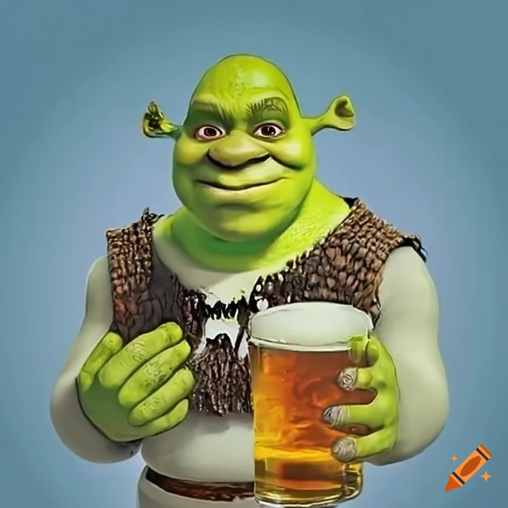 Shrek drinking beer on Craiyon