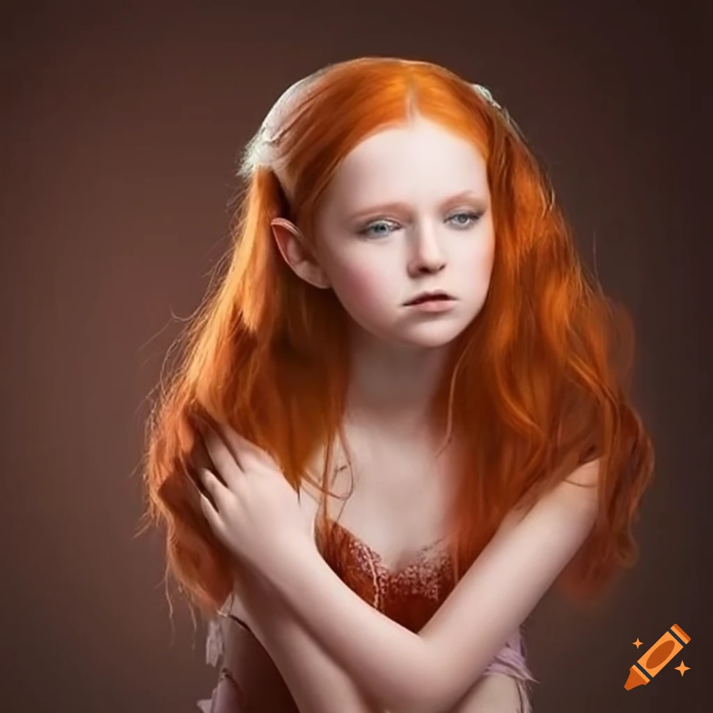 Artwork of a redhead tween elf girl on Craiyon