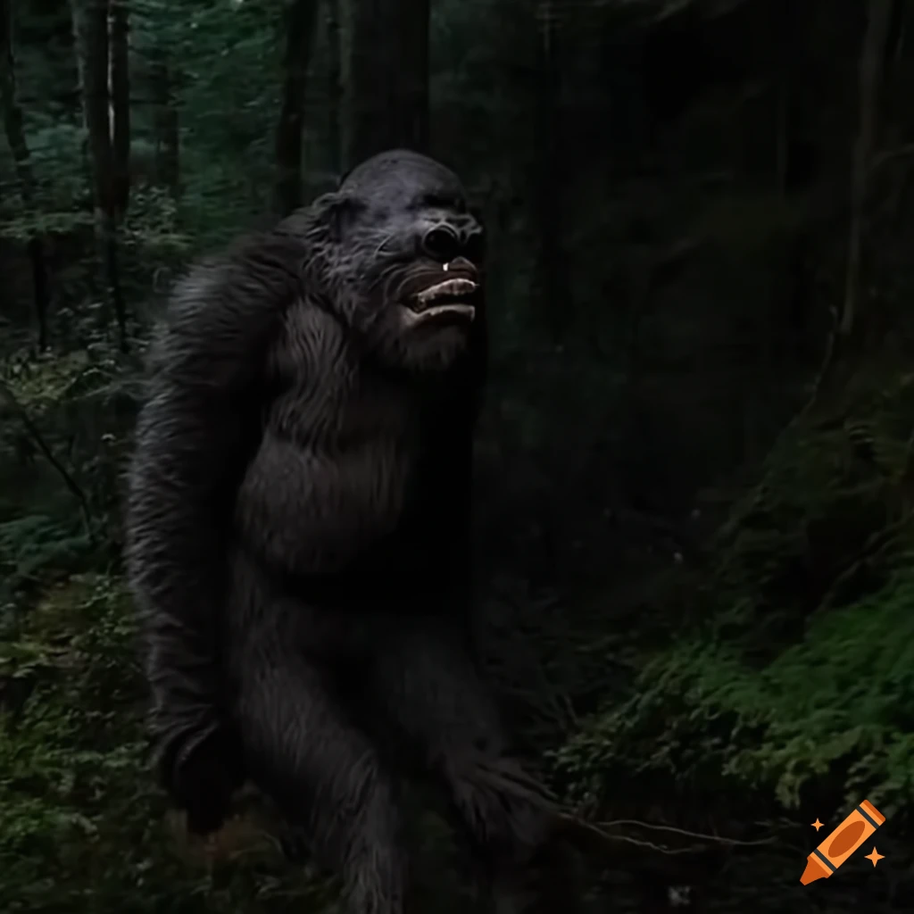 Realistic photo of bigfoot lurking in the woods on Craiyon