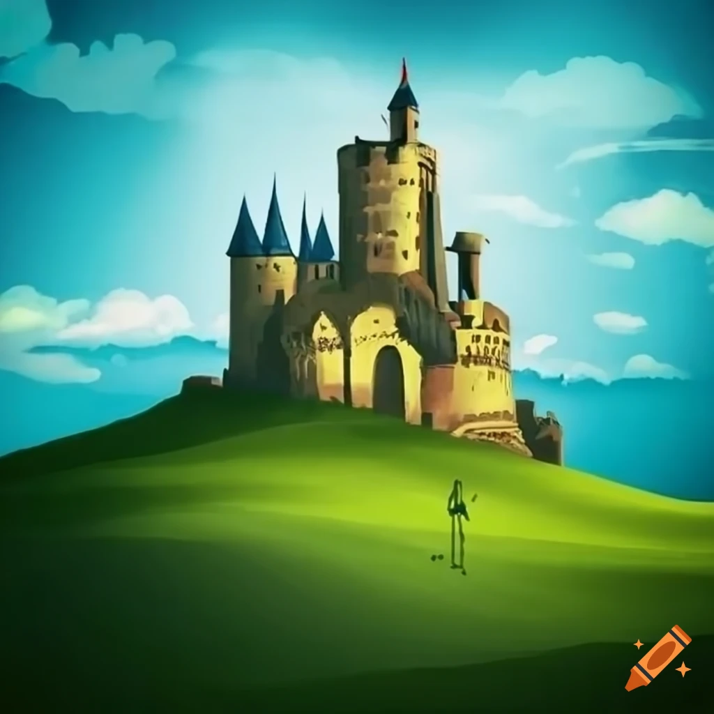 Medieval castle on a hill overlooking a village on Craiyon