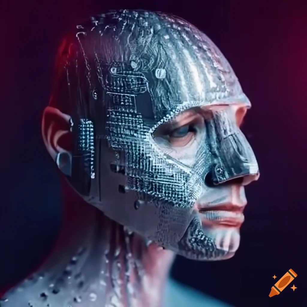 Artistic representation of a male AI with a mask on Craiyon