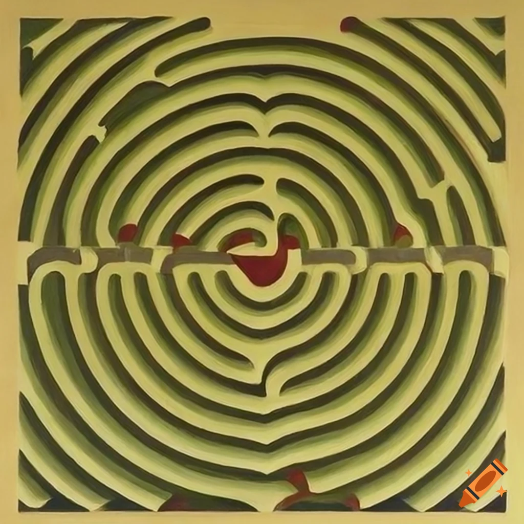 Colorful painting of a hedge labyrinth on Craiyon