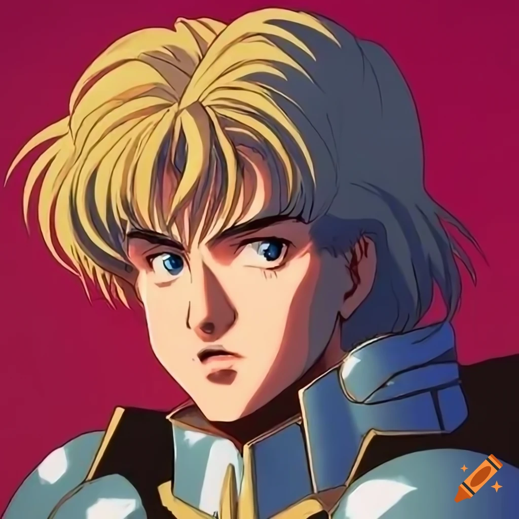 Portrait of an 80s anime OVA paladin with short dark blond hair and ...