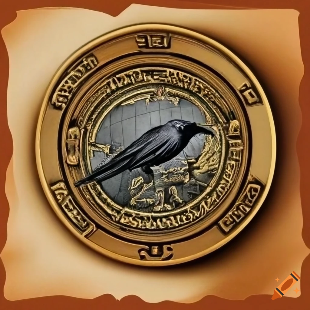 Challenge coin with crow and world map design