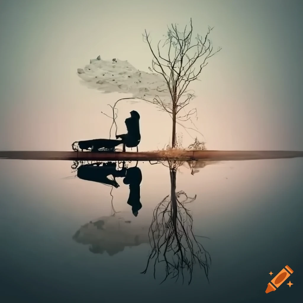 Surreal image of cello and piano playing in a dock lake on Craiyon