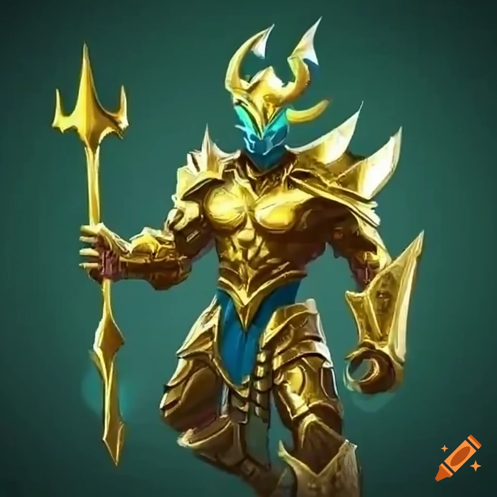 Image of a powerful triton warrior with a golden trident