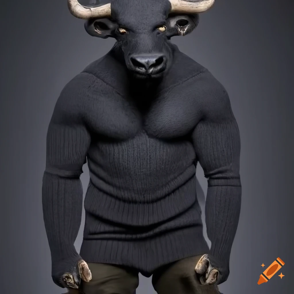 Black minotaur wearing a turtleneck sweater on Craiyon