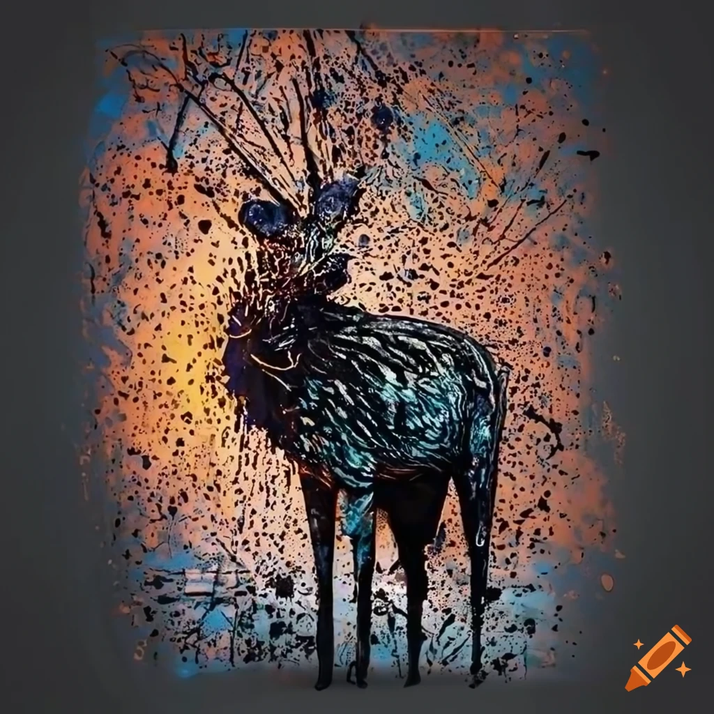 Unique artwork of animals in black and copper splatter style on Craiyon