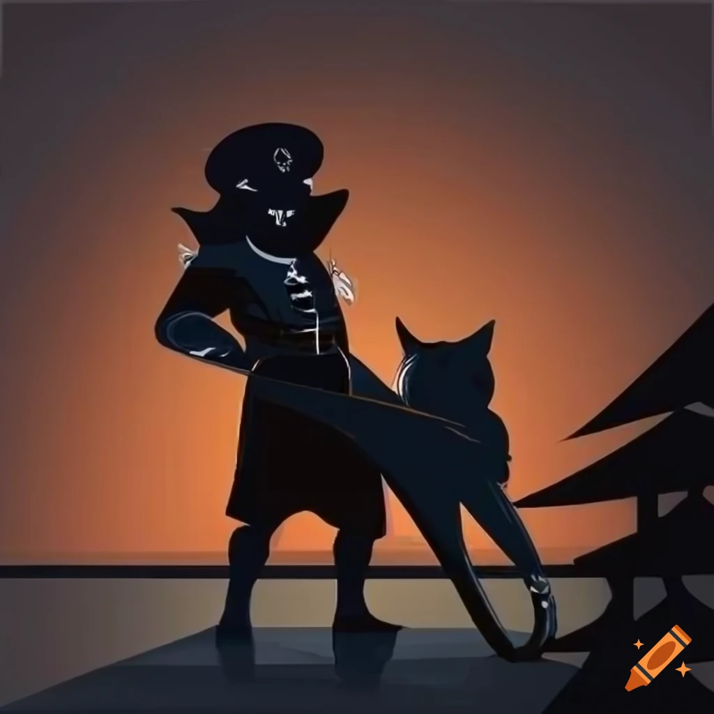 Silhouette of a cat pirate with captain's hat and sword on Craiyon