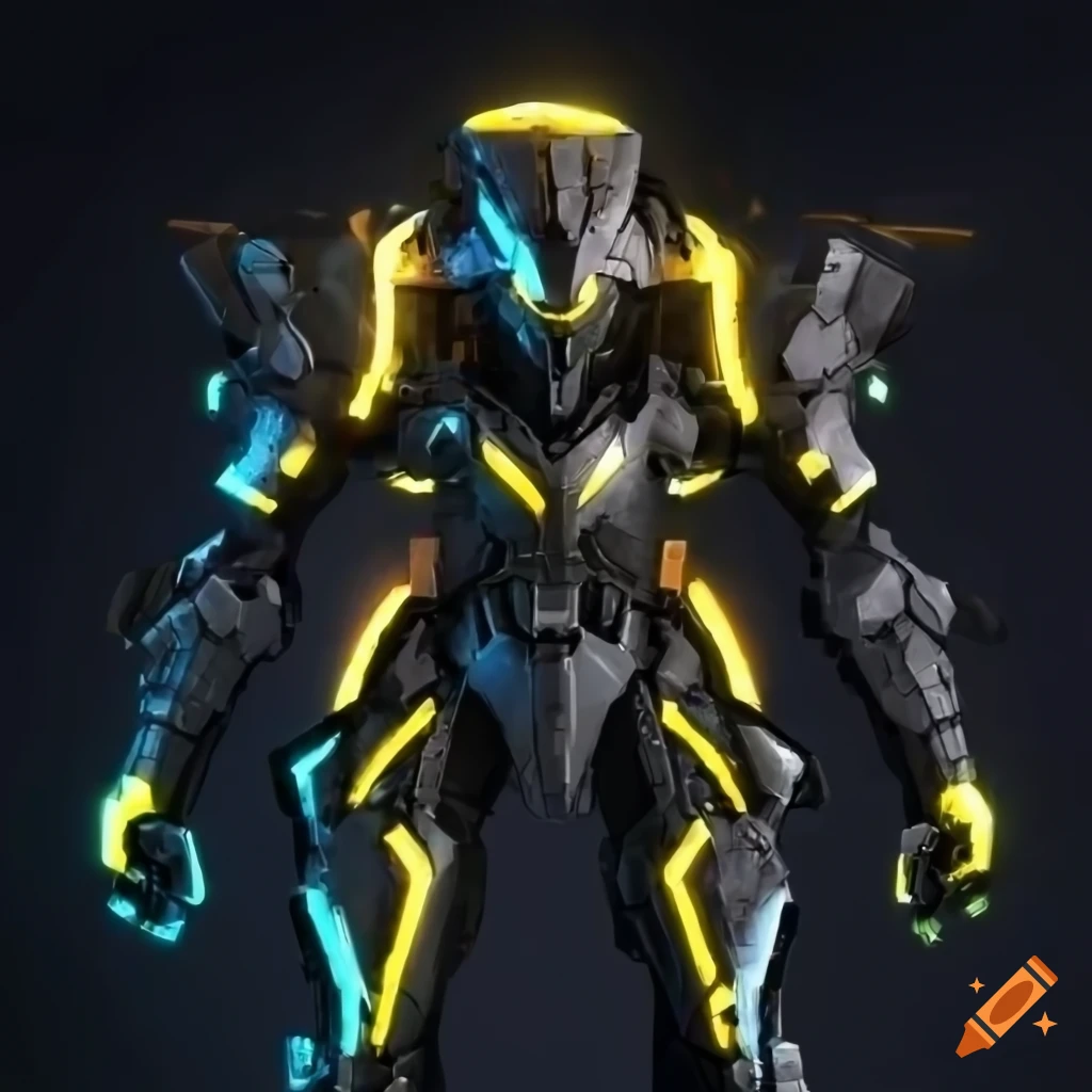 Neon kitsune mechsuit on Craiyon
